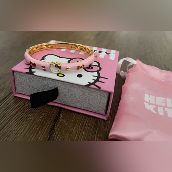 Sanrio | Jewelry | Hello Kittynwtbox Gold Plated Metalpink Enamel Bangle Bracelet With Lock ...